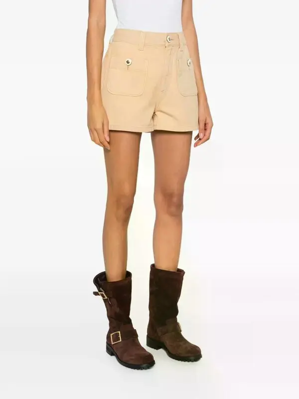 Sandro High-waisted Buttoned Patch Pocket Denim Shorts - Neutrals