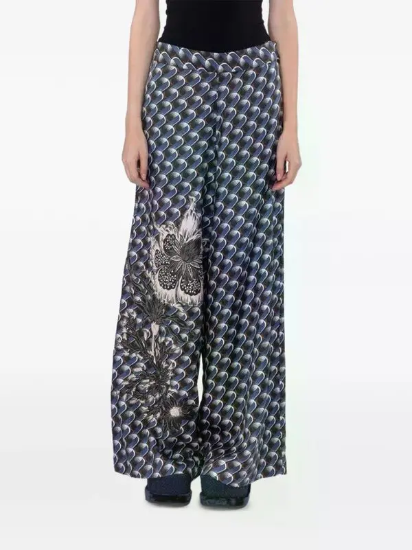 Biyan Floral Print Wide-leg Trousers - Grey