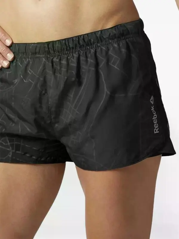 REEBOK Elasticated Waistband Geometric Print Shorts - Black