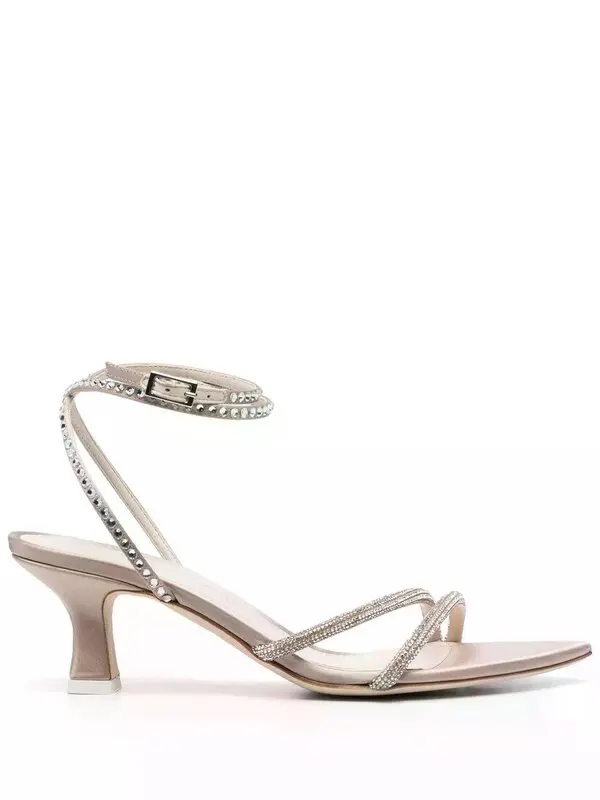 3JUIN Crystal Embellished Low Heel Sandals - Neutrals