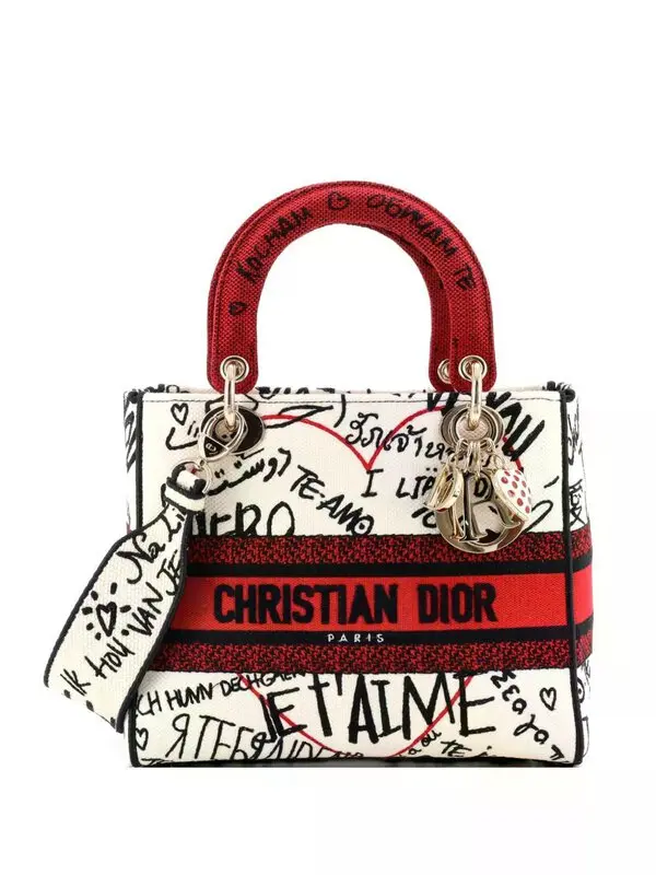 Dior Lady D-lite Embroidered Canvas Satchel - Red