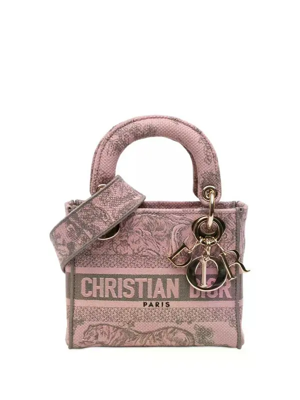 Dior 2023 Embroidered Canvas Lady D-lite Satchel - Pink
