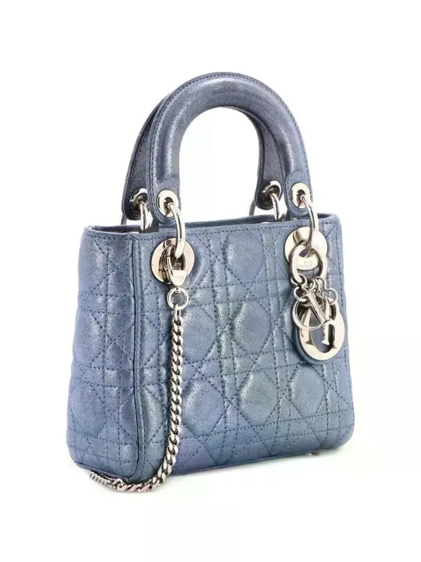 Dior Lady Chain Bag Cannage Quilt Iridescent Leather Mini Satchel - Blue