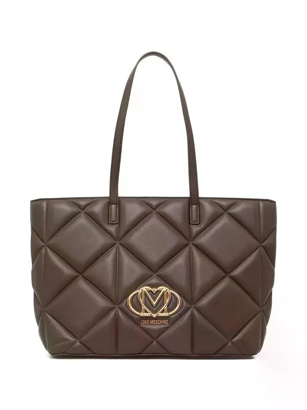 Moschino Quilted Logo Detail Tote Bag - Brown