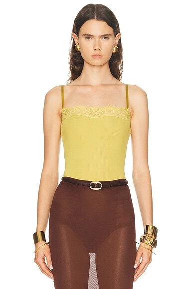 Saint Laurent Lace Trimmed Silk Tank Top - Chartreuse