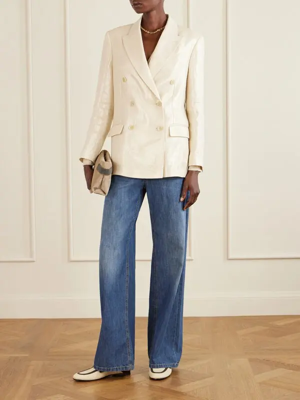 Brunello Cucinelli Double-breasted Metallic Linen-twill Blazer