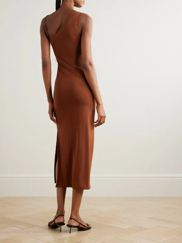 Max Mara One-shoulder Ruched Stretch-jersey Maxi Dress