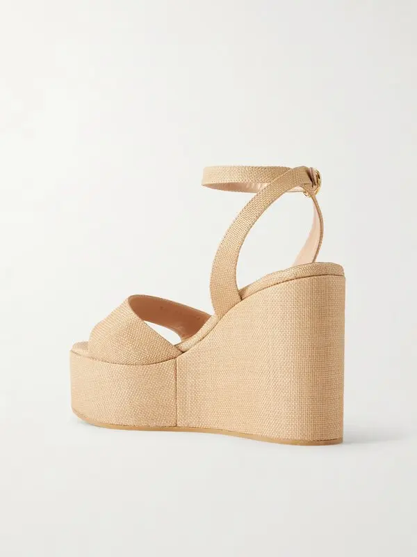 GIANVITO ROSSI Raffia Platform Wedge Sandals