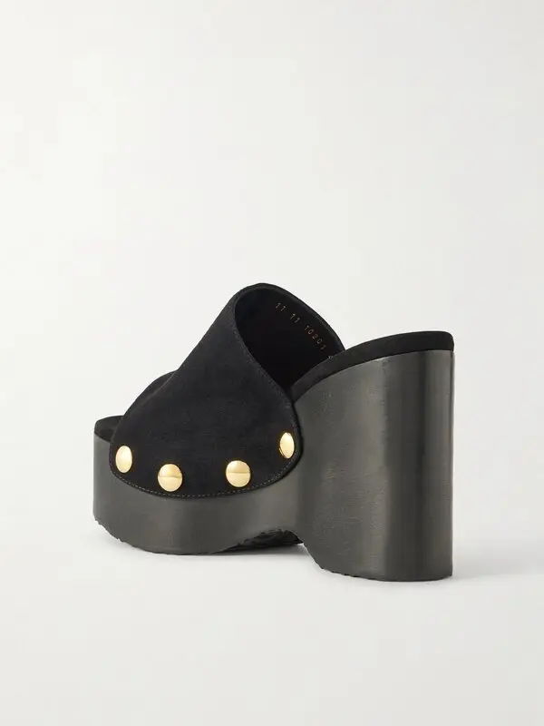 GIANVITO ROSSI Ardea 60 Studded Suede Platform Wedge Mules - Black