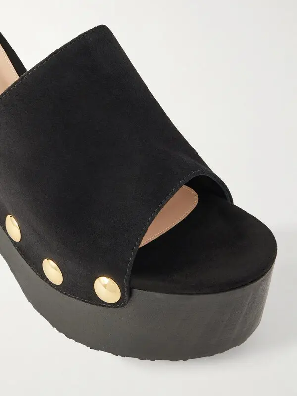 GIANVITO ROSSI Ardea 60 Studded Suede Platform Wedge Mules - Black