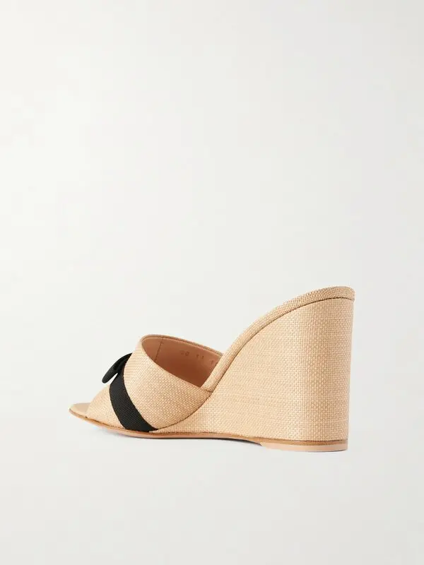 GIANVITO ROSSI 85 Grosgrain-trimmed Raffia Wedge Mules