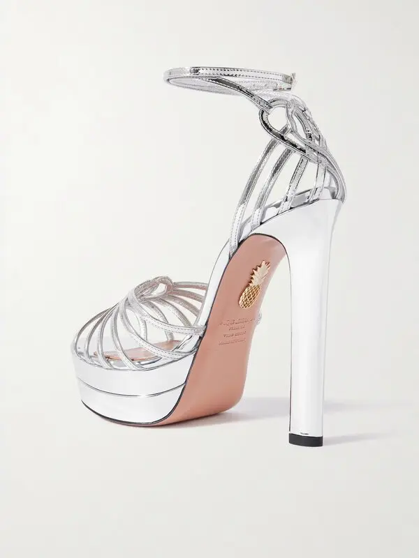 AQUAZZURA Sweetheart 130 Metallic Leather Platform Sandals - Silver
