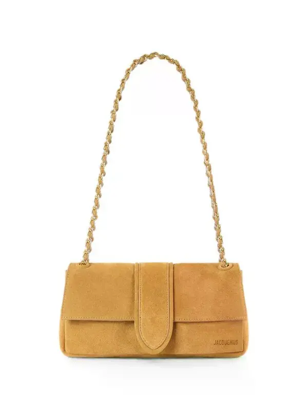 Jacquemus Soft Suede Shoulder Bag With Metal Chain - Neutrals