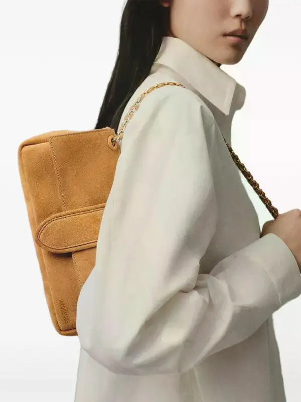 Jacquemus Soft Suede Shoulder Bag With Metal Chain - Neutrals