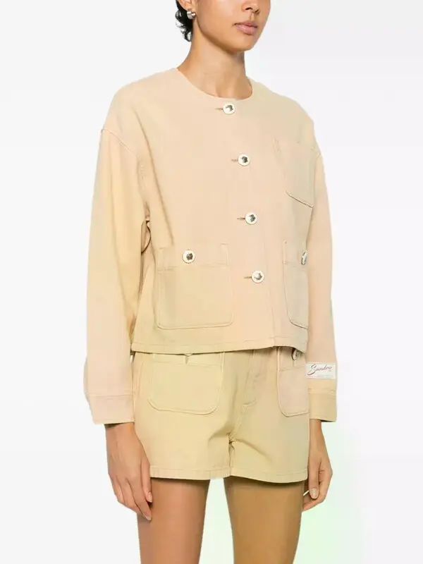 Sandro Denim Jacket With Button Fastening - Neutrals