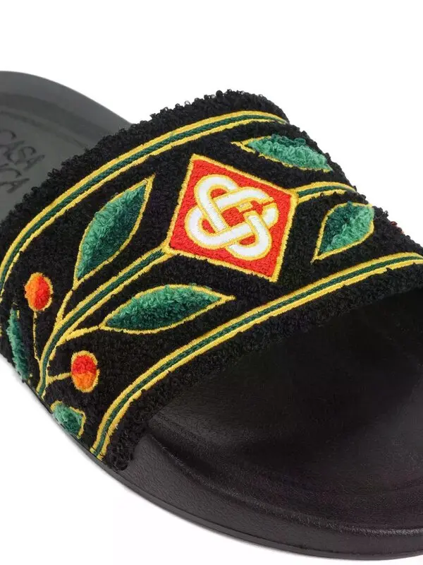 Casablanca Laurel Terry Slides With Floral Embroidery - Black