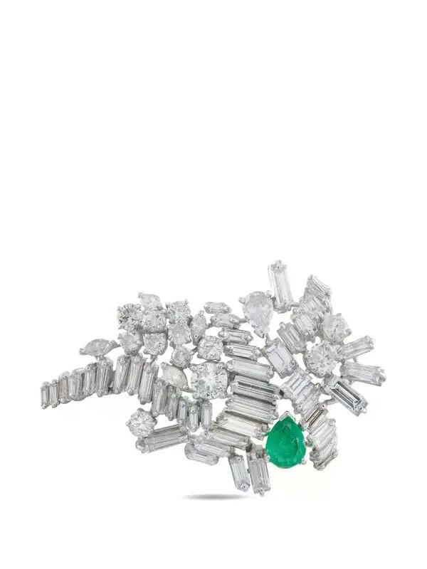 LB EXCLUSIVE Diamond And Emerald Brooch - Silver