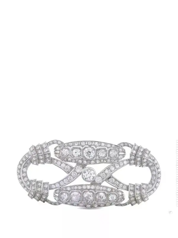 LB EXCLUSIVE Platinum Diamond Art Deco Brooch - Silver