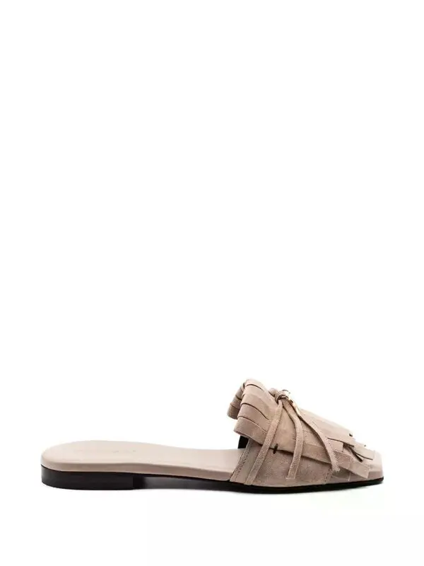 DONNARÌ Suede Mules With Fringe Detailing