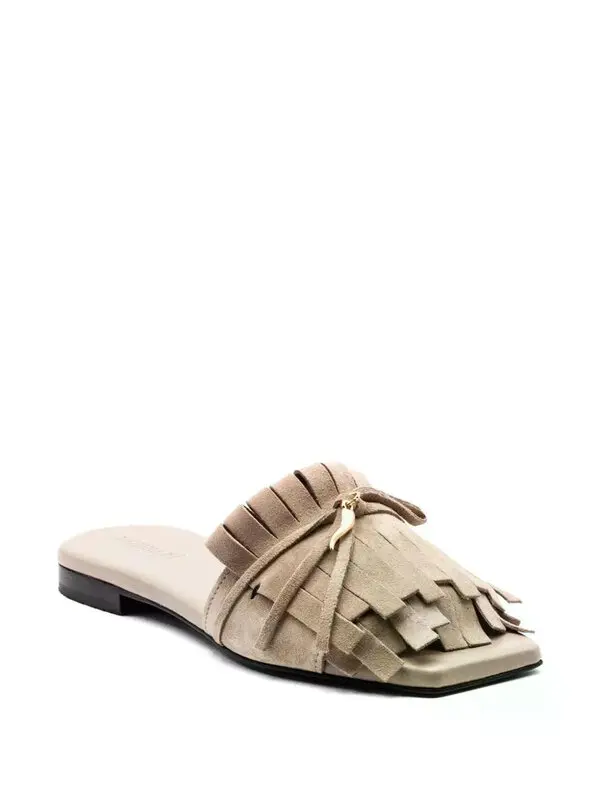 DONNARÌ Suede Mules With Fringe Detailing