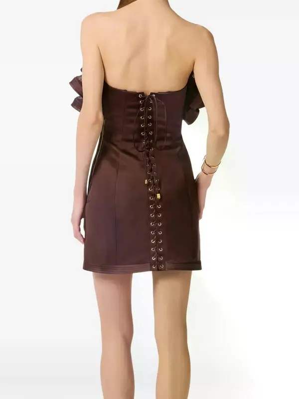 Elisabetta Franchi Ruffled-detail Strapless Mini Dress - Brown