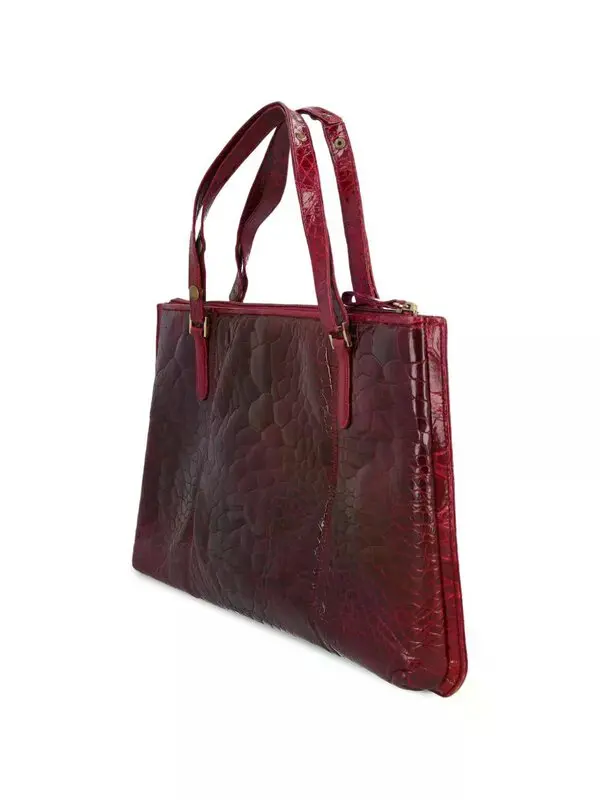 Vintage Croc-embossed Shoulder Bag With Top Handles