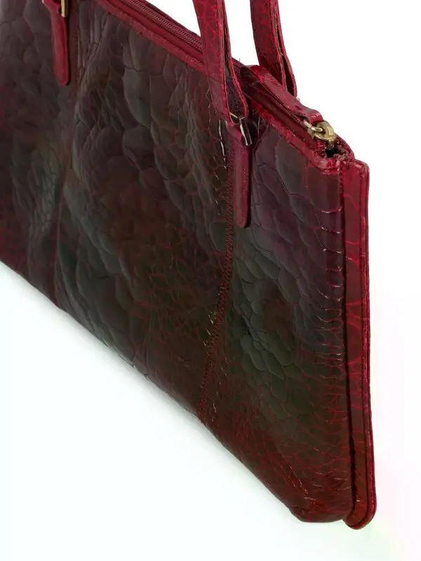 Vintage Croc-embossed Shoulder Bag With Top Handles