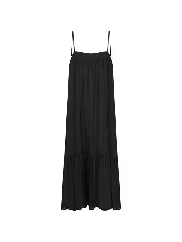 ROTATE BY BIRGER CHRISTENSEN A-line Maxi Dress With Gathered Neckline And Flounce Hem - Black