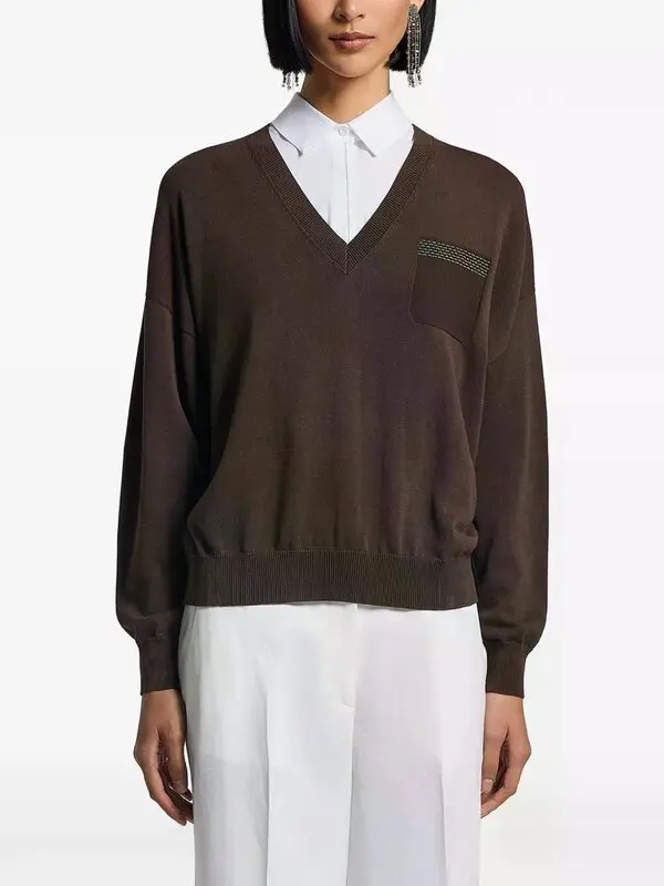 Peserico V-neck Sweater With Chest Pocket