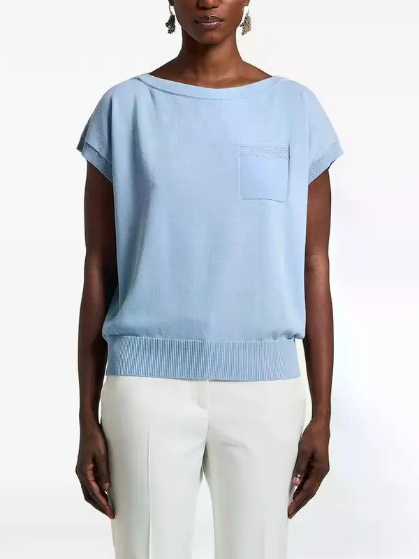 Peserico Cotton Knitted T-shirt - Blue