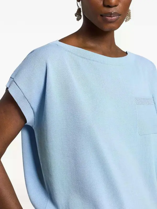 Peserico Cotton Knitted T-shirt - Blue