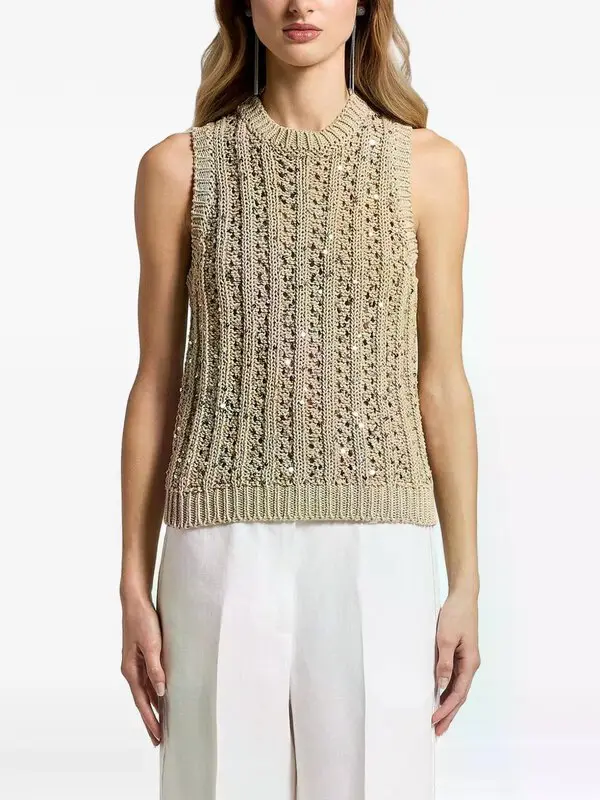 Peserico Sequinned Cotton Ribbon Top