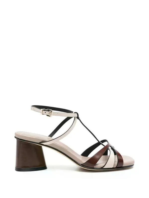 DONNARÌ Strappy Leather Block Heel Sandals - Brown