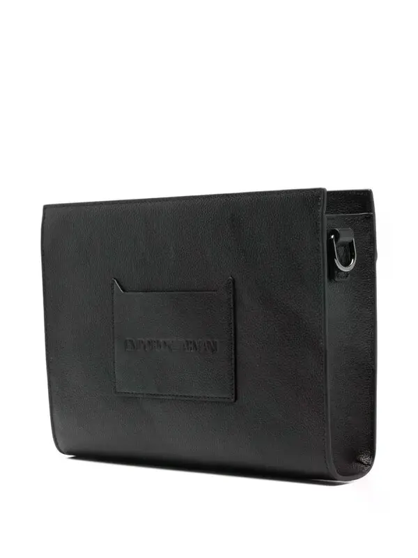 Emporio Armani Leather Messenger Bag With Logo Plaque