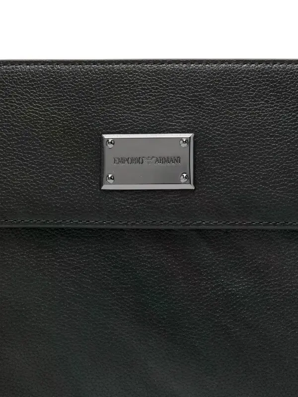 Emporio Armani Leather Messenger Bag With Logo Plaque