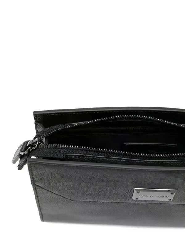 Emporio Armani Leather Messenger Bag With Logo Plaque