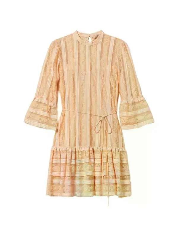TWINSET Mini Striped Lace Dress - Pink