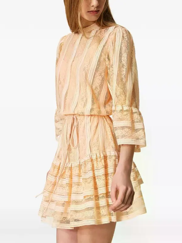 TWINSET Mini Striped Lace Dress - Pink