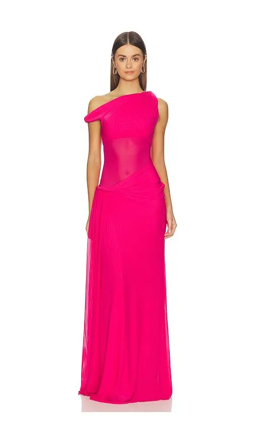 Misha Collection Sisal Mesh One-shoulder Gown - Fuchsia