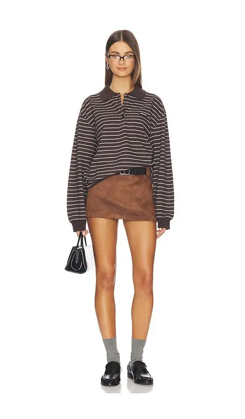 ROTATE BY BIRGER CHRISTENSEN Pique Long Sleeve Polo - Brown