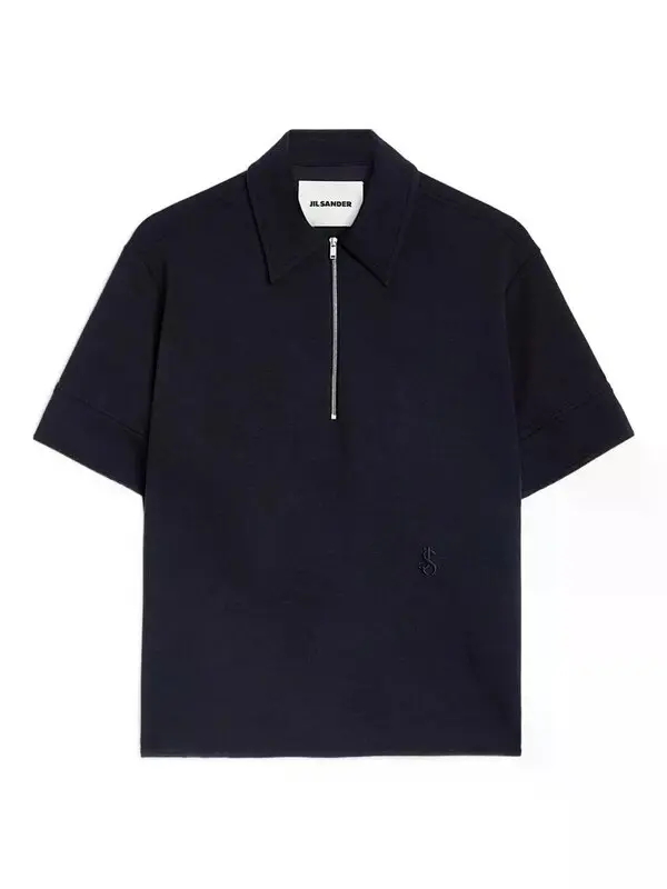 JIL SANDER Embroidered Logo Zip Polo Shirt - Blue