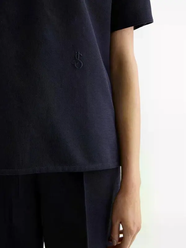 JIL SANDER Embroidered Logo Zip Polo Shirt - Blue