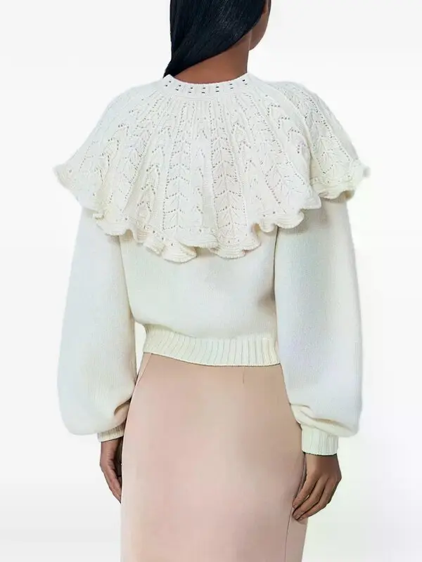 Chloé Cable Knit Ruffled Collar Cardigan