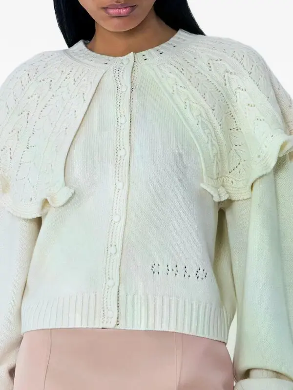 Chloé Cable Knit Ruffled Collar Cardigan