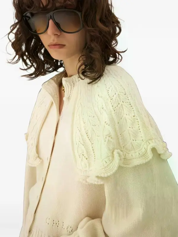 Chloé Cable Knit Ruffled Collar Cardigan