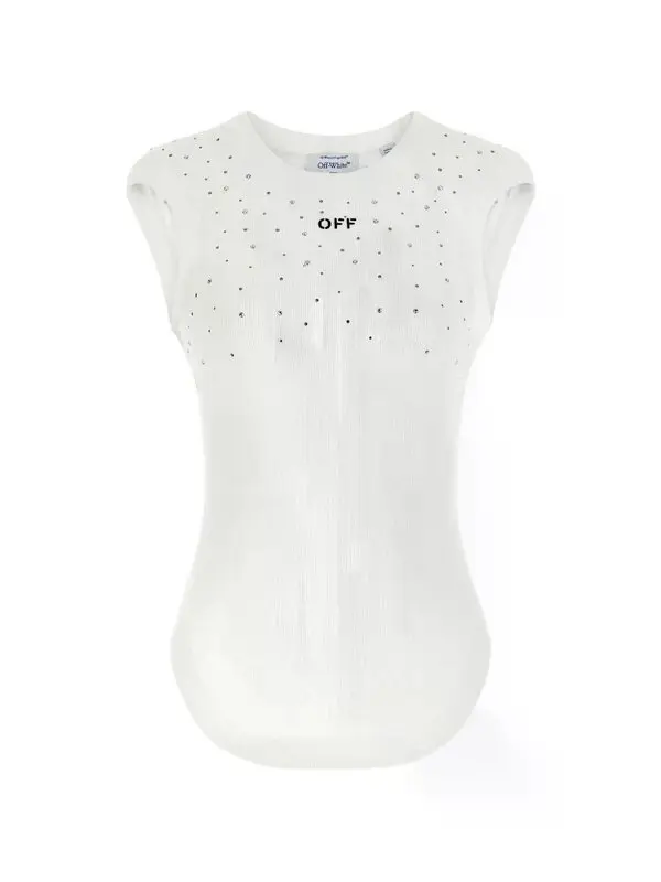 Off-White Embellished Ribbed Tank Top