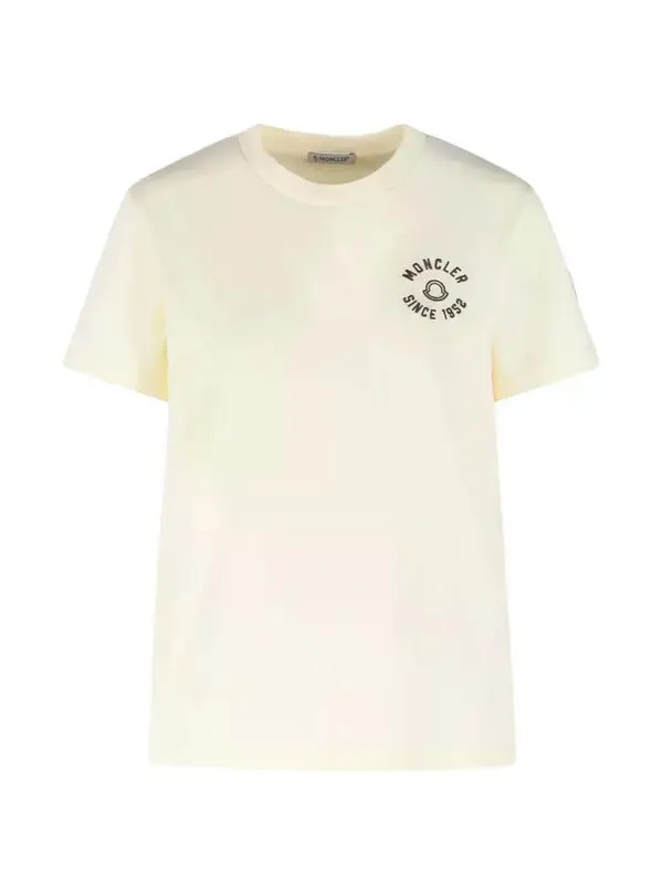 Moncler Embroidered Logo Cotton T-shirt - Neutrals