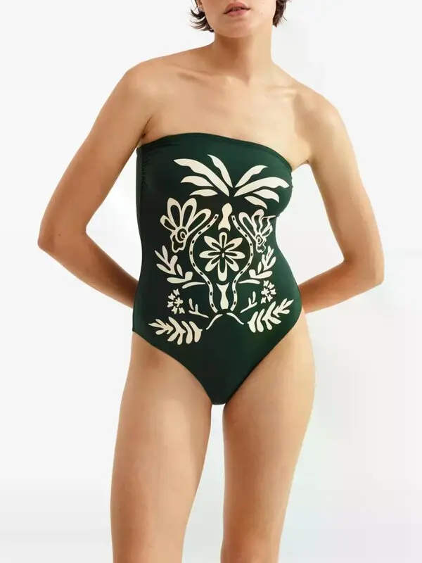 ERES Maharani Strapless Swimsuit In Floral Print - Green
