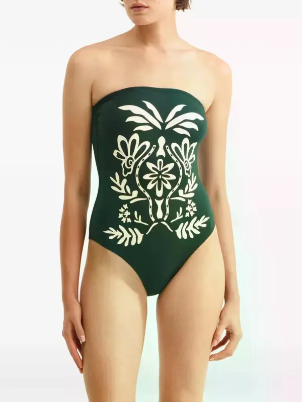 ERES Maharani Strapless Swimsuit In Floral Print - Green