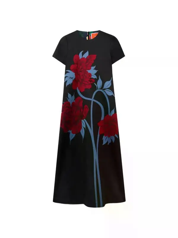 La DoubleJ Peonies Jacquard Maxi Dress - Black